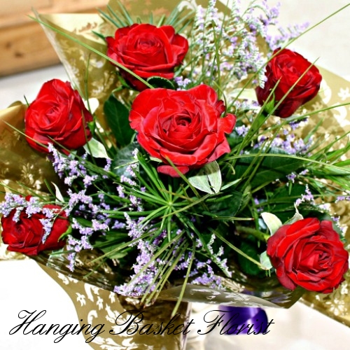 6 Long Stem Red Roses :: Hanging Basket Florist Rockingham